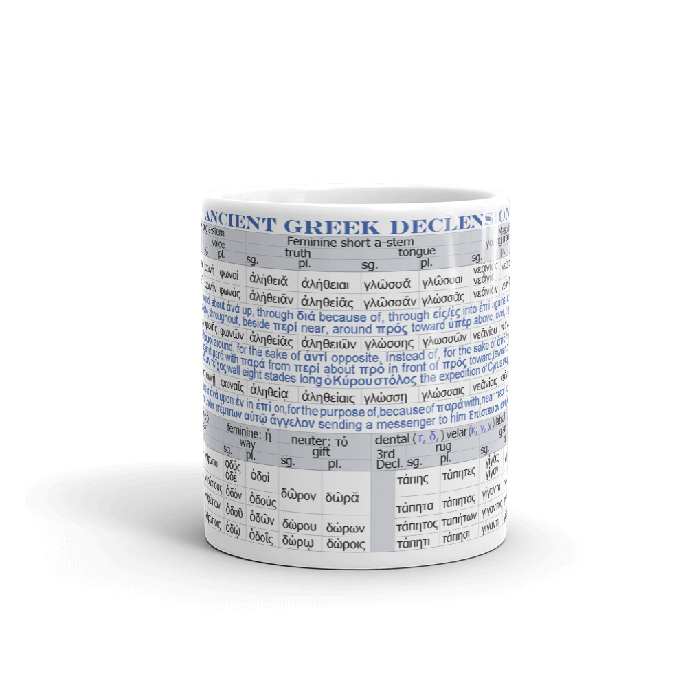 Ancient Greek Declensions Mug with Trigger Words | Language Mugs
